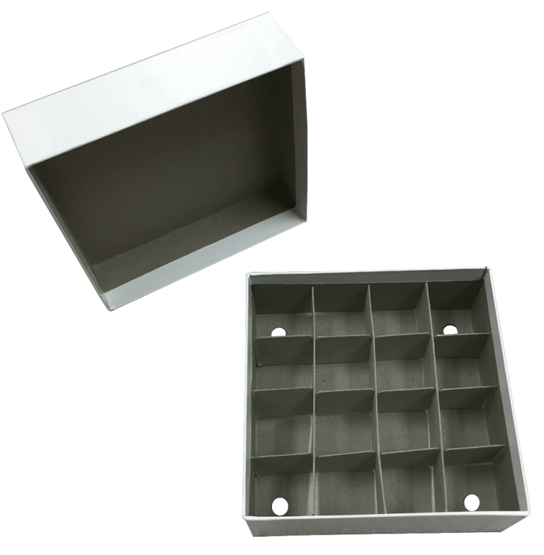 Standard White 2" Fiberboard Boxes With 16 Cell Dividers (Qty of 50)