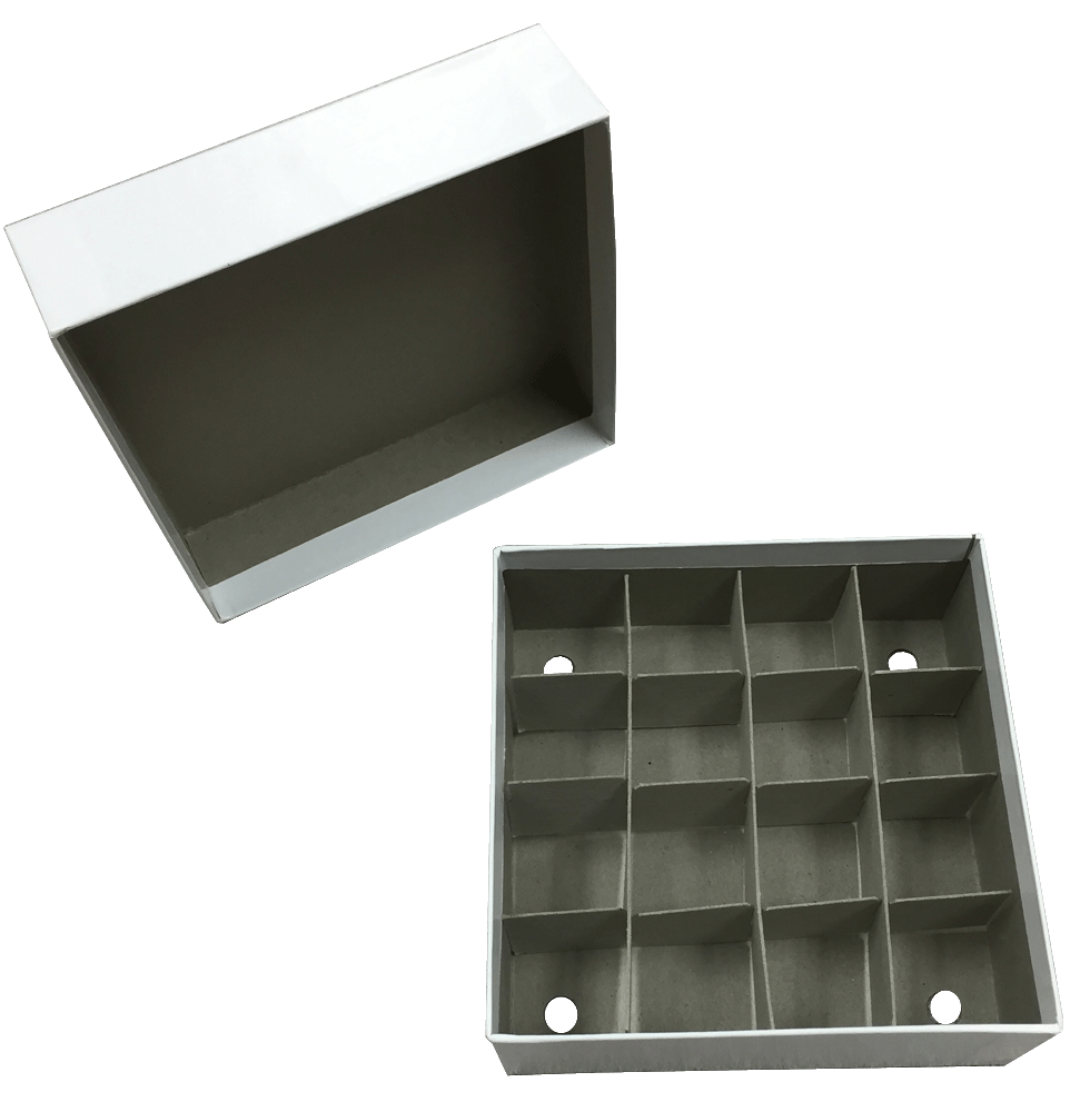 Standard White 2" Fiberboard Boxes With 16 Cell Dividers (Qty of 50)