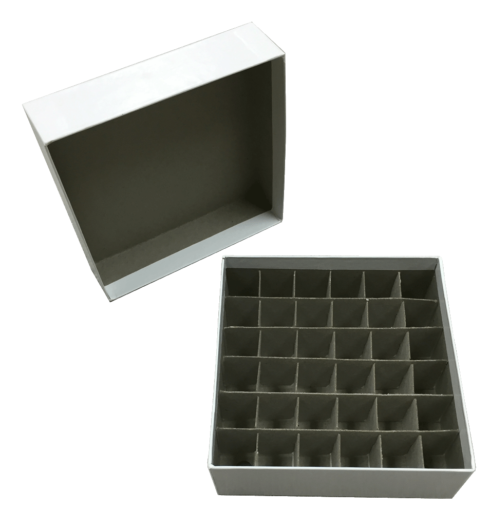 Standard White 2" Fiberboard Boxes With 36 Cell Dividers (Qty of 50)