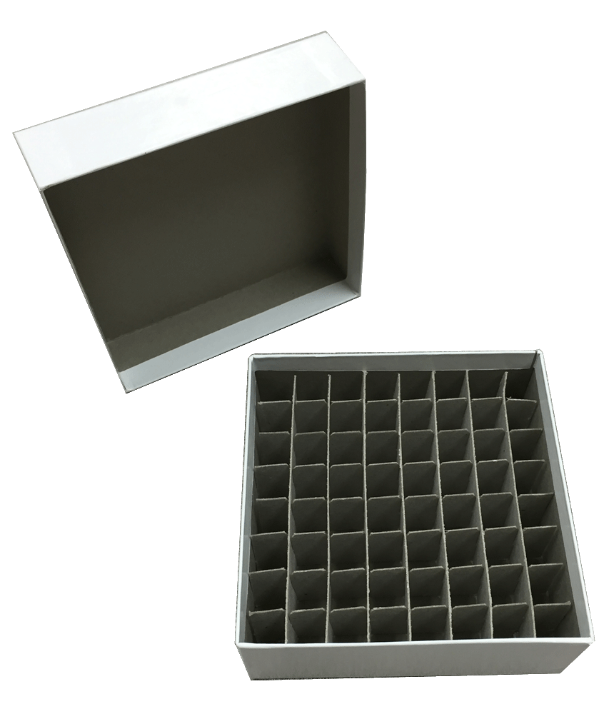 Standard White 2" Fiberboard Boxes With 64 Cell Dividers (Qty of 50)