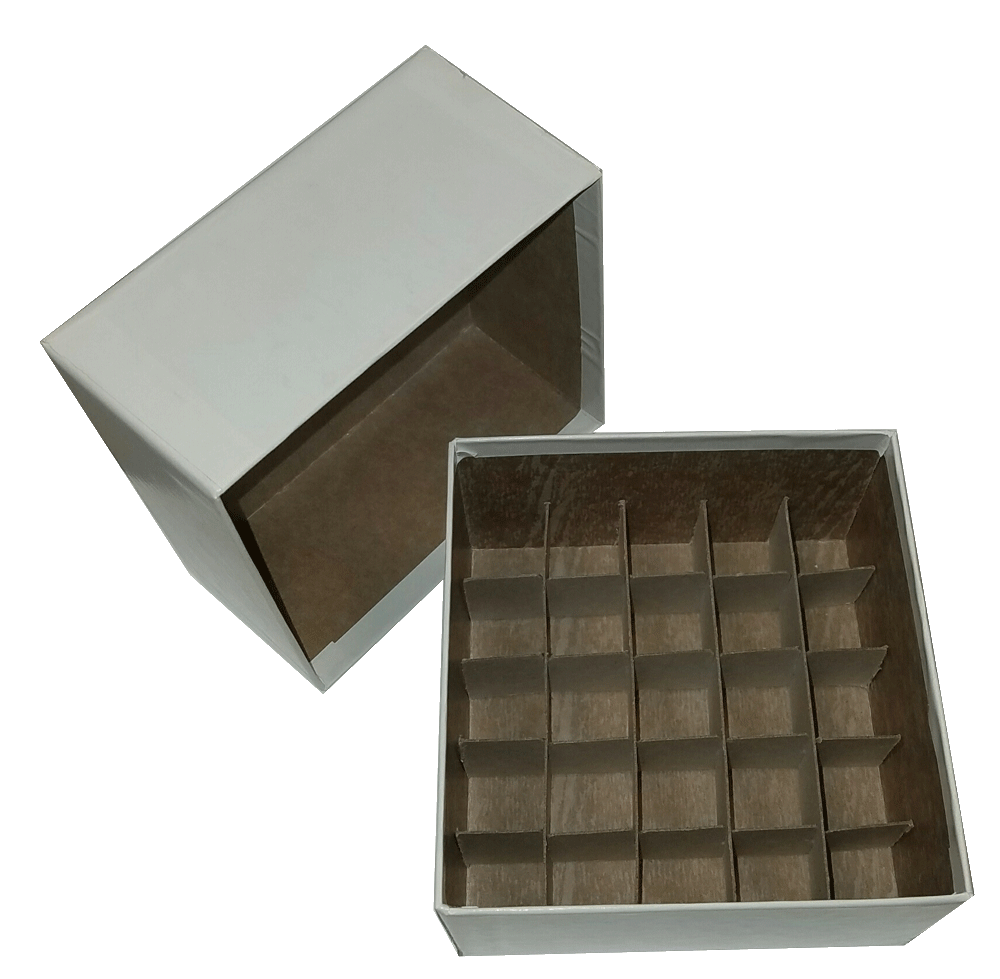 Standard White 3" Fiberboard Boxes With 25 Cell Dividers (Qty of 50)