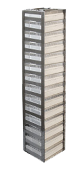 14 Boxes High Vertical Racks with Spring Clips | 2" Polycarbonate Boxes ...