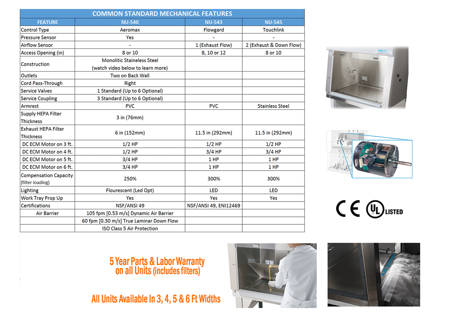 Difference Between NuAire NU-540, NU-543 & NU-545 BioSafety Cabinets
