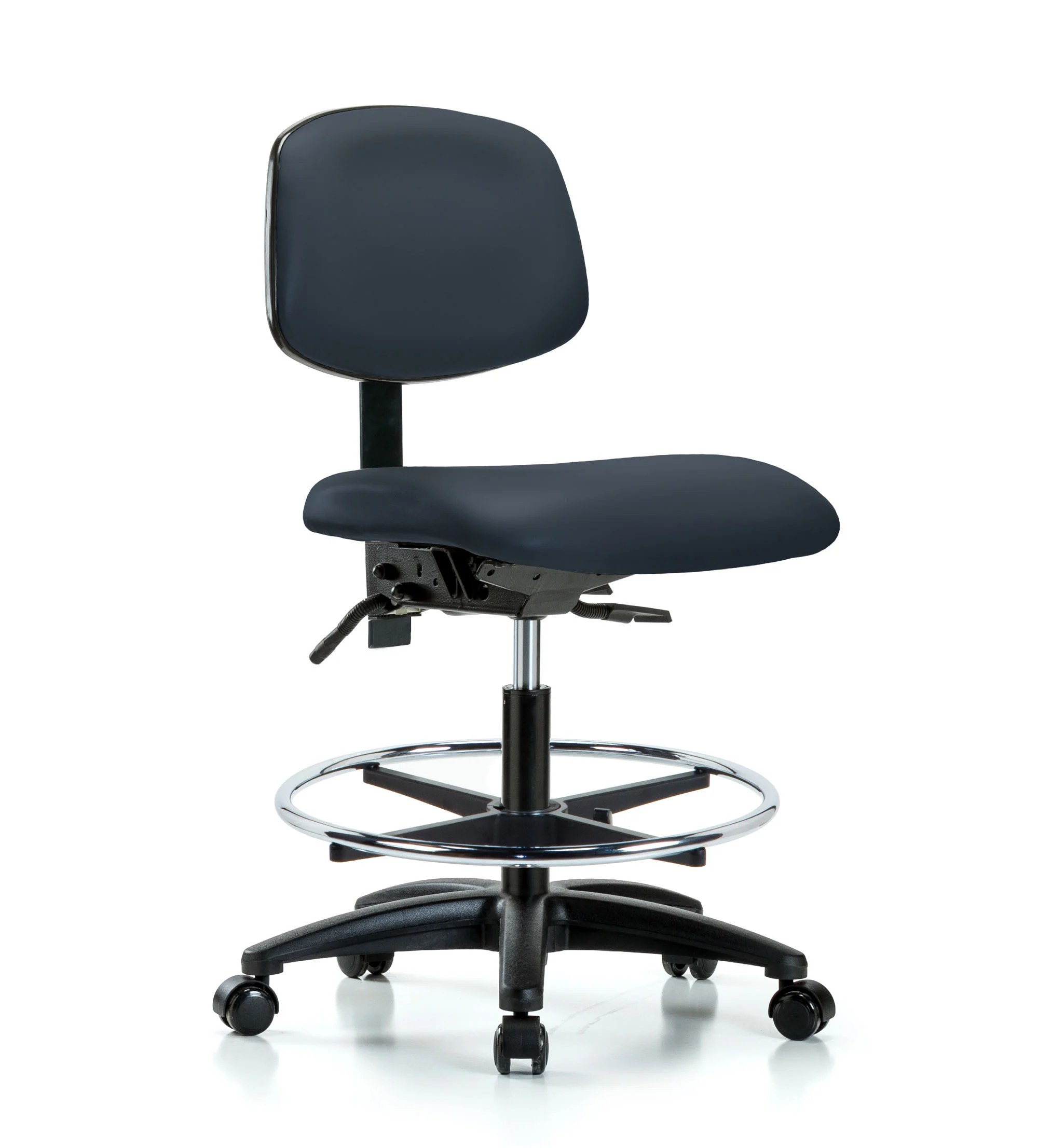 Vinyl Lab Chair | Medium Bench Height with Chrome Foot Ring & Casters ...